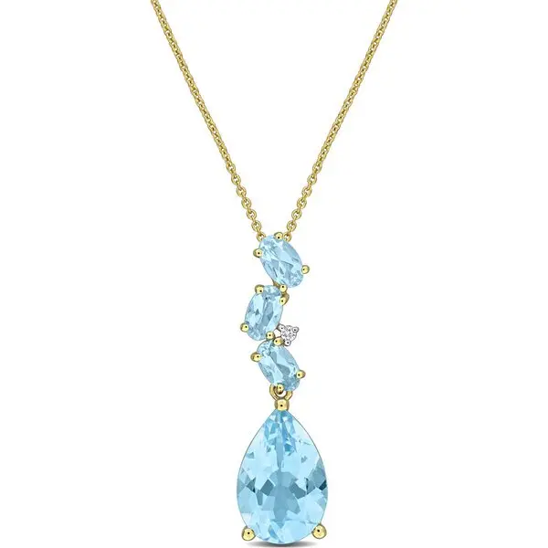 JULIANNA B. 10k Yellow Gold Gemstone And Diamond Drop Necklace - Blue Topaz