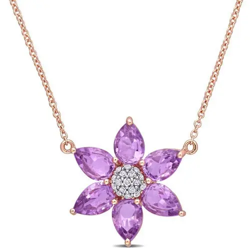 JULIANNA B. 10k Rose Gold Gemstone And Diamond Floral Necklace - Amethyst