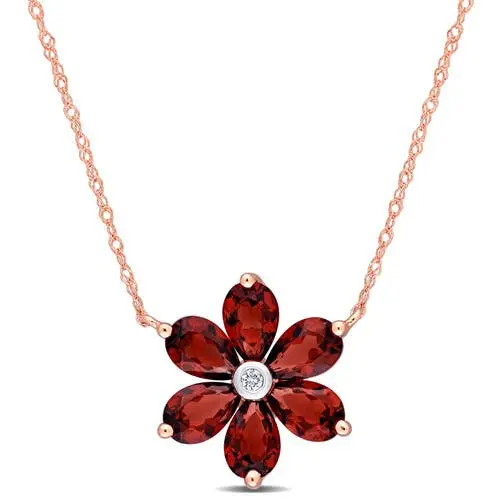 JULIANNA B. 10k Rose Gold Gemstone And Diamond Floral Necklace - Garnet