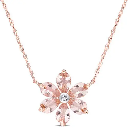 JULIANNA B. 10k Rose Gold Gemstone And Diamond Floral Necklace - Morganite