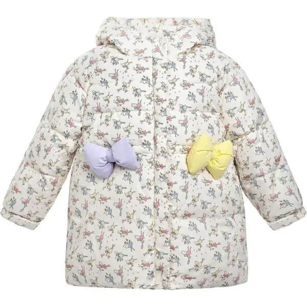 MIMI TUTU Floral Bow Hooded Coat - Cream