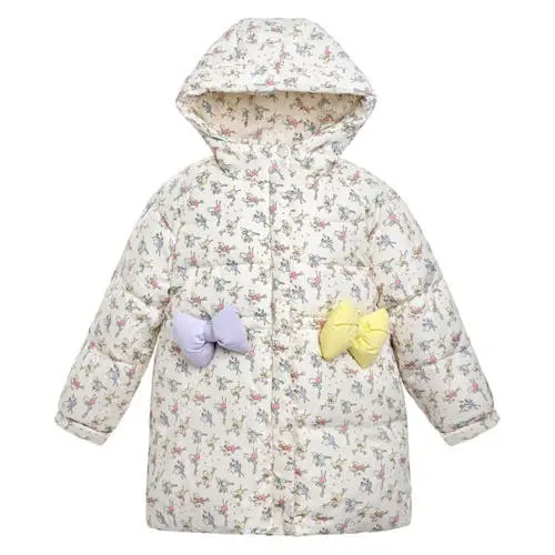 MIMI TUTU Floral Bow Hooded Coat - Cream