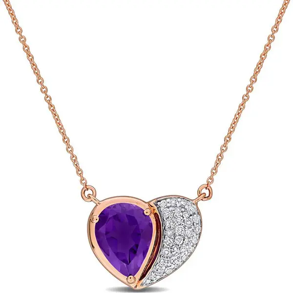 JULIANNA B. 10k Gemstone And Diamond Heart Necklace - Amethyst/rose Gold