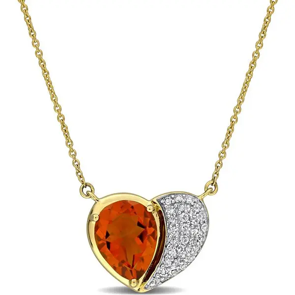 JULIANNA B. 10k Gemstone And Diamond Heart Necklace - Citrine