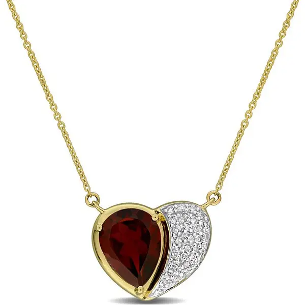 JULIANNA B. 10k Gemstone And Diamond Heart Necklace - Garnet