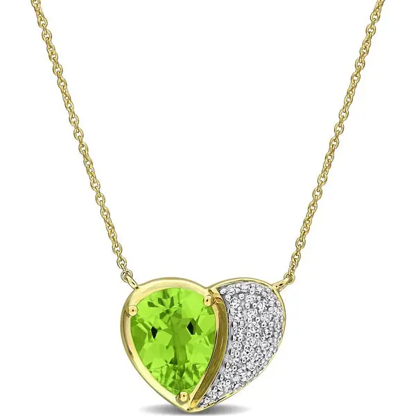 JULIANNA B. 10k Gemstone And Diamond Heart Necklace - Peridot