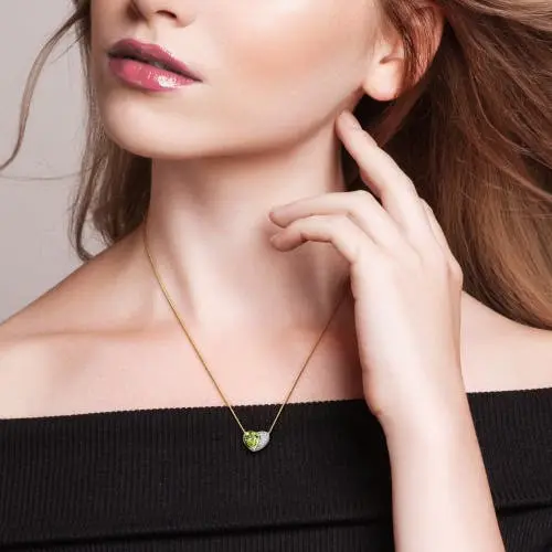 JULIANNA B. 10k Gemstone And Diamond Heart Necklace - Peridot
