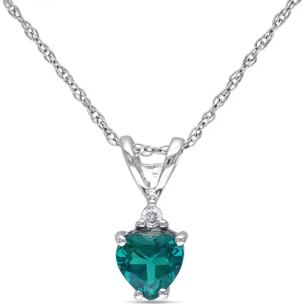 JULIANNA B. Gemstone And Diamond Solitaire Heart Necklace - Created Emerald