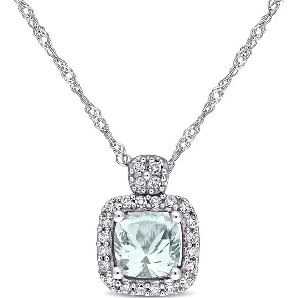 JULIANNA B. Gemstone And Diamond Halo Cluster Necklace - Aquamarine