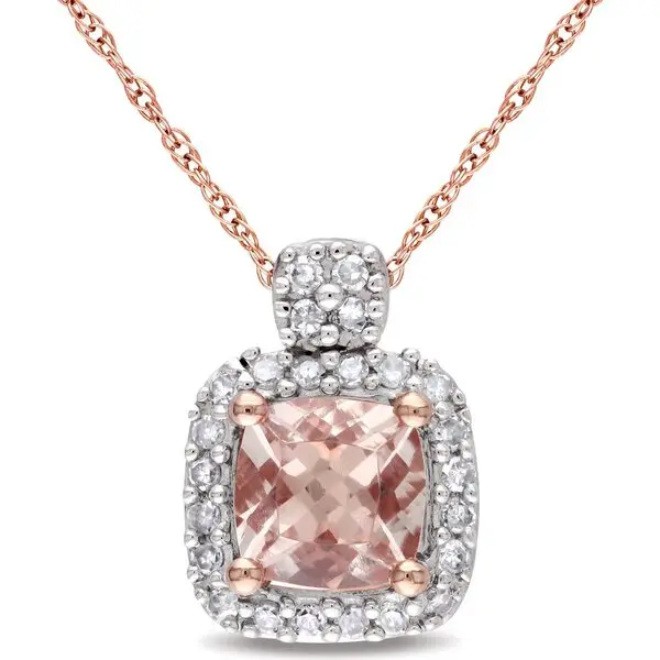 JULIANNA B. Gemstone And Diamond Halo Cluster Necklace - Morganite/rose Gold