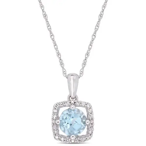 JULIANNA B. Gemstone And Diamond Square Halo 10k Gold Necklace - Blue Topaz/white Gold