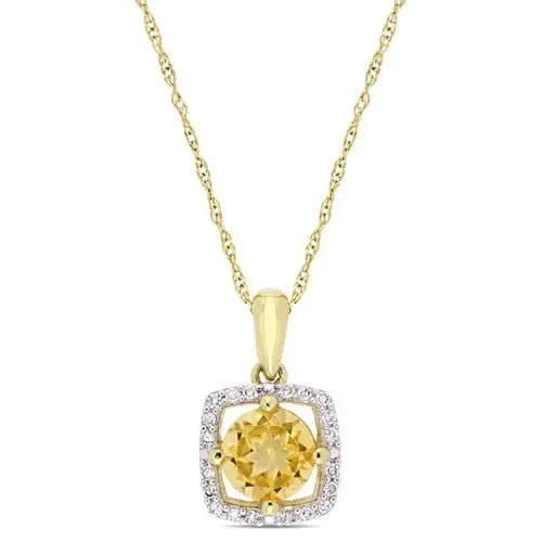 JULIANNA B. Gemstone And Diamond Square Halo 10k Gold Necklace - Citrine/gold