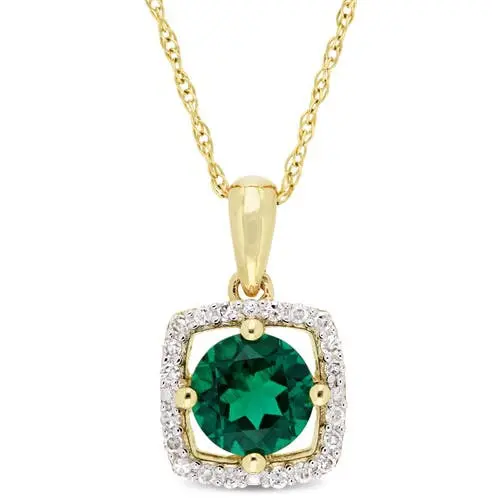 JULIANNA B. Gemstone And Diamond Square Halo 10k Gold Necklace - Created Emerald/gold