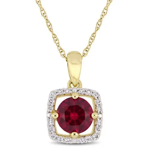 JULIANNA B. Gemstone And Diamond Square Halo 10k Gold Necklace - Created Ruby/gold