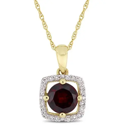 JULIANNA B. Gemstone And Diamond Square Halo 10k Gold Necklace - Garnet/gold