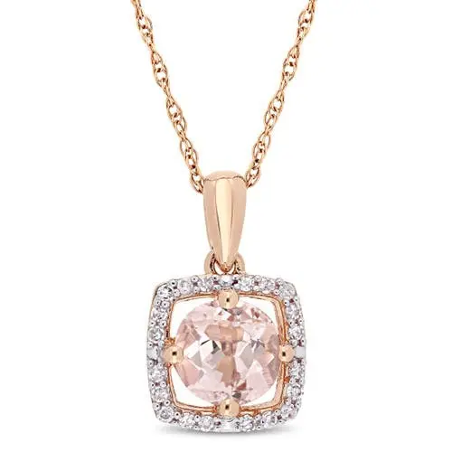 JULIANNA B. Gemstone And Diamond Square Halo 10k Gold Necklace - Morganite/rose Gold