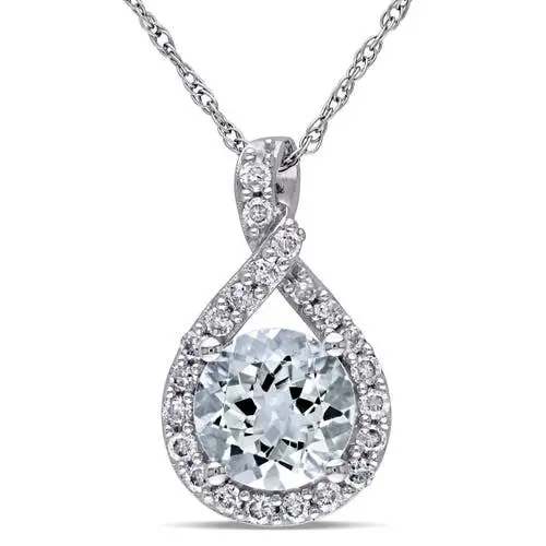 JULIANNA B. 10k White Gold Gemstone And Diamond Teardrop Necklace - Aquamarine