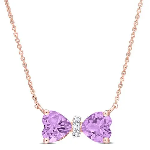 JULIANNA B. 10k Gold Gemstone And Diamond Bow Necklace - Amethyst/rose Gold