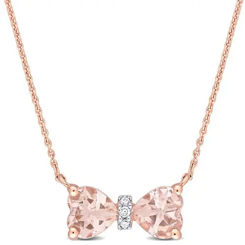 JULIANNA B. 10k Gold Gemstone And Diamond Bow Necklace - Morganite/rose Gold