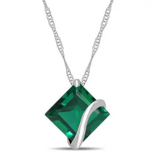 JULIANNA B. 10k White Gold Gemstone Solitaire Pendant Necklace - Created Emerald