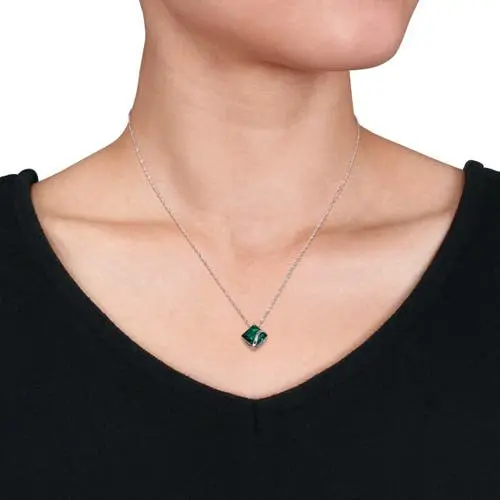 JULIANNA B. 10k White Gold Gemstone Solitaire Pendant Necklace - Created Emerald