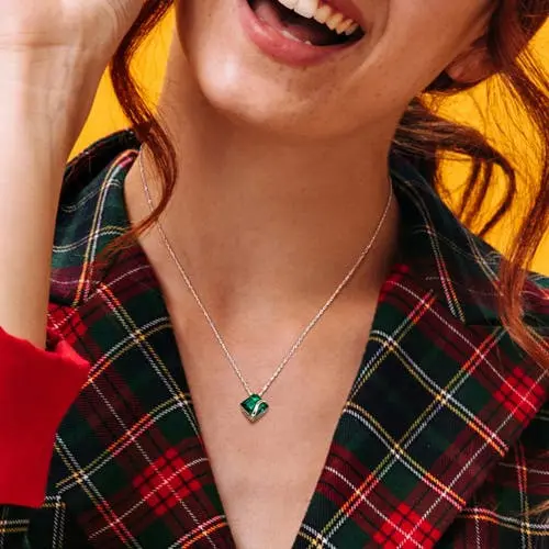 JULIANNA B. 10k White Gold Gemstone Solitaire Pendant Necklace - Created Emerald