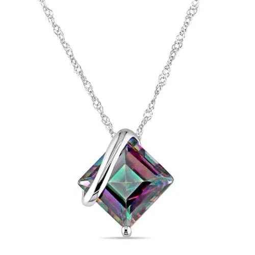 JULIANNA B. 10k White Gold Gemstone Solitaire Pendant Necklace - Exotic Green Topaz