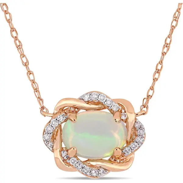 JULIANNA B. 10k Yellow And Rose Gold Opal And Diamond Halo Necklace - 10k Rose Gold