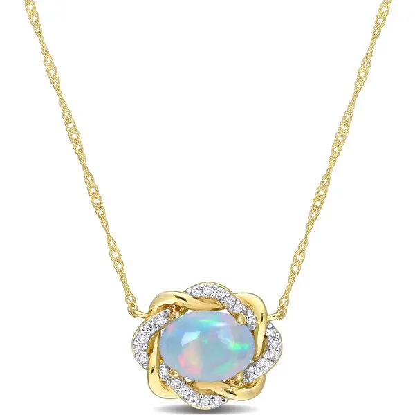 JULIANNA B. 10k Yellow And Rose Gold Opal And Diamond Halo Necklace - 10k Yellow Gold