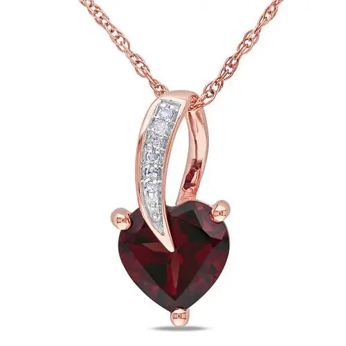 JULIANNA B. Gemstone And Diamond Swirl Heart Necklace 10k - Garnet