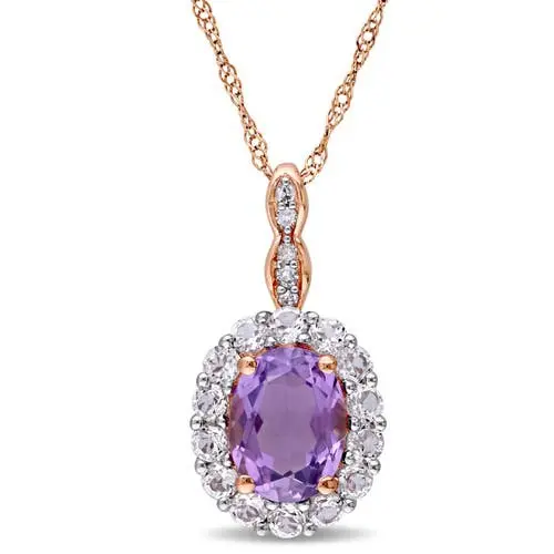 JULIANNA B. Gemstone And Diamond Oval Halo Necklace - Amethyst/rose Gold