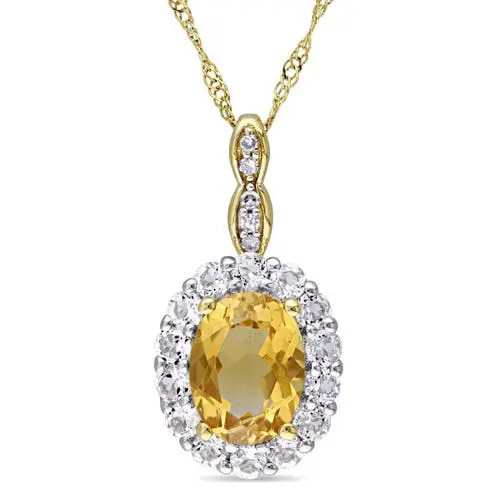 JULIANNA B. Gemstone And Diamond Oval Halo Necklace - Citrine/gold