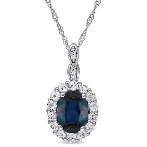 JULIANNA B. Gemstone And Diamond Oval Halo Necklace - Created Alexandrite/white Gold