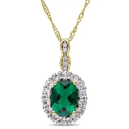 JULIANNA B. Gemstone And Diamond Oval Halo Necklace - Created Emerald/gold