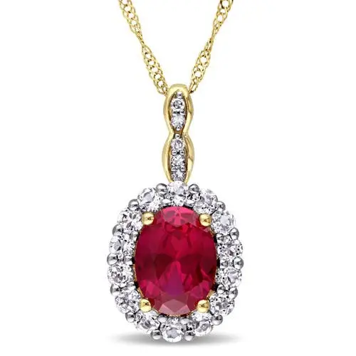 JULIANNA B. Gemstone And Diamond Oval Halo Necklace - Created Ruby/gold