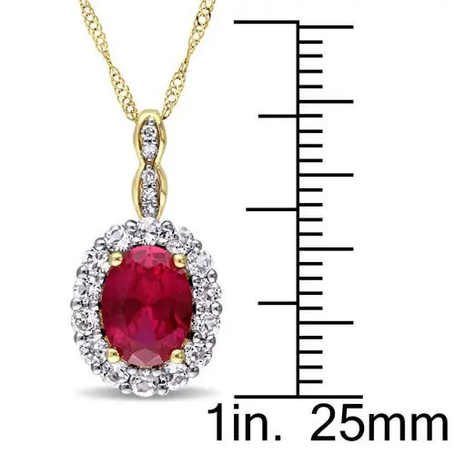 JULIANNA B. Gemstone And Diamond Oval Halo Necklace - Created Ruby/gold