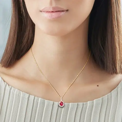 JULIANNA B. Gemstone And Diamond Oval Halo Necklace - Created Ruby/gold