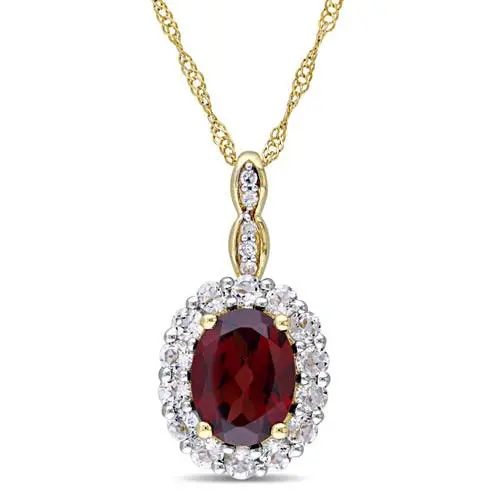 JULIANNA B. Gemstone And Diamond Oval Halo Necklace - Garnet/gold