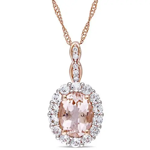 JULIANNA B. Gemstone And Diamond Oval Halo Necklace - Morganite/rose Gold
