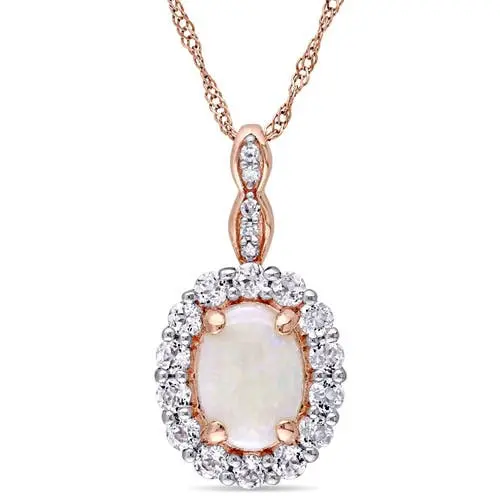 JULIANNA B. Gemstone And Diamond Oval Halo Necklace - Opal/rose Gold