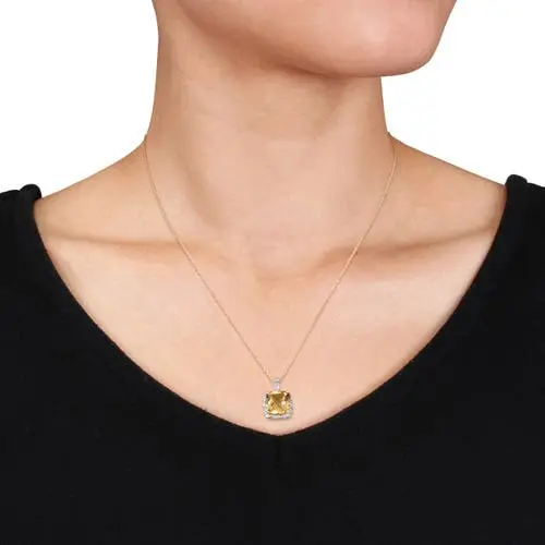 JULIANNA B. Gemstone And Diamond Cushion Halo Necklace