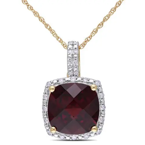JULIANNA B. Gemstone And Diamond Cushion Halo Necklace - Garnet
