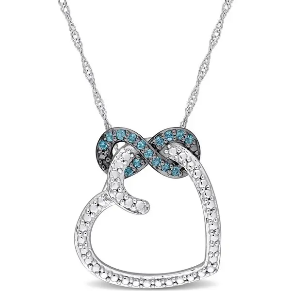 JULIANNA B. 10k White Gold Gemstone Infinity Heart Necklace - Blue Topaz