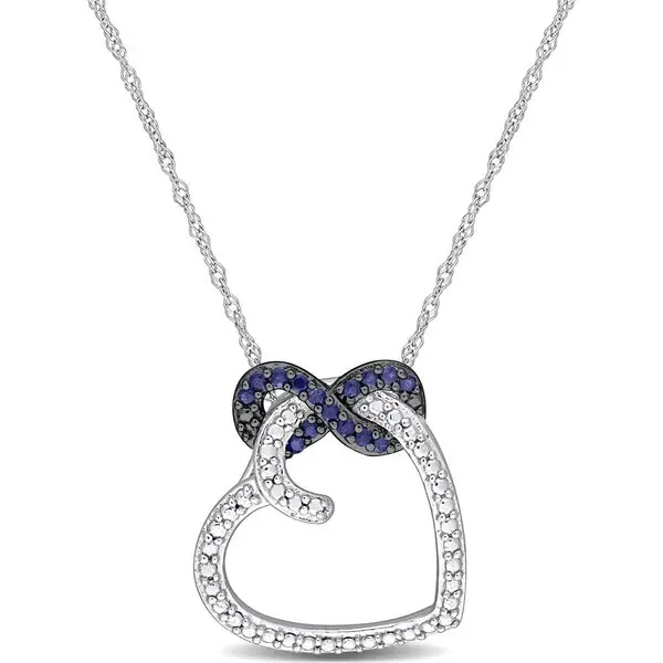JULIANNA B. 10k White Gold Gemstone Infinity Heart Necklace - Sapphire