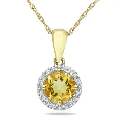 JULIANNA B. 10k Gemstone And Diamond Halo Necklace - Citrine