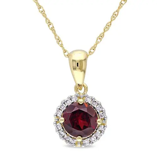 JULIANNA B. 10k Gemstone And Diamond Halo Necklace - Garnet