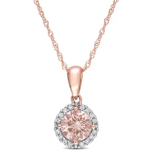 JULIANNA B. 10k Gemstone And Diamond Halo Necklace - Morganite/rose Gold