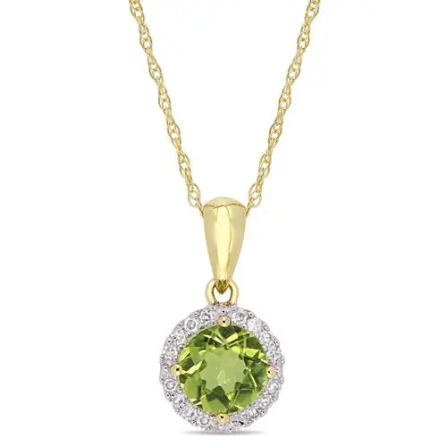 JULIANNA B. 10k Gemstone And Diamond Halo Necklace - Peridot