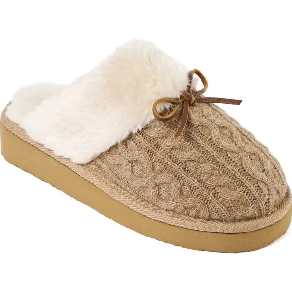 Minnetonka Flurry Faux Fur Trim Scuff Slipper - Tan