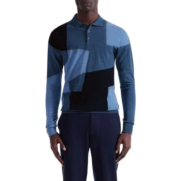 Bugatchi Colorblock Merino Wool Polo Sweater - Cobalt